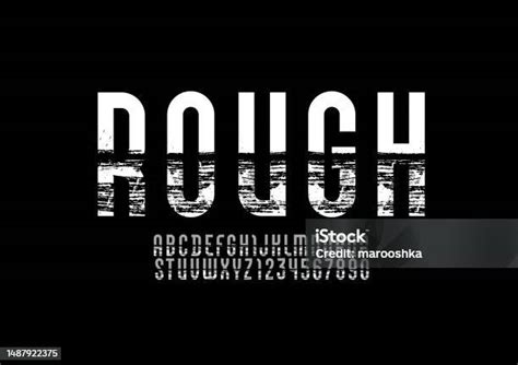 질감 높은 글꼴 긴 알파벳 좁은 대문자 및 숫자는 질감 효과 벡터 일러스트레이션 10eps 컴퓨터 글자에 대한 스톡 벡터 아트