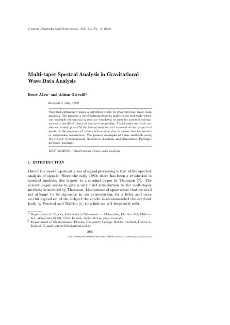 Pdf Multi Taper Spectral Analysis In Gravitational Wave Data Analysis
