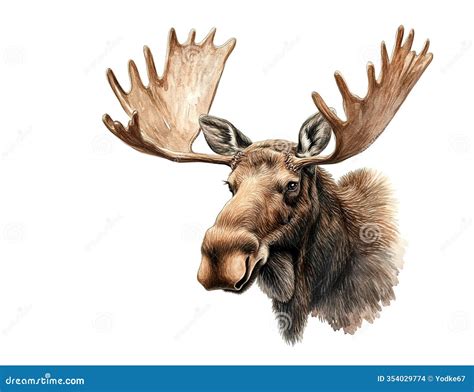 Detailed Watercolor Illustration Of Majestic Moose Head With Large