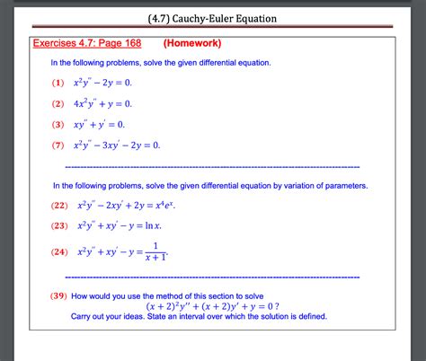 Solved Cauchy Euler Equation Exercises Page Chegg