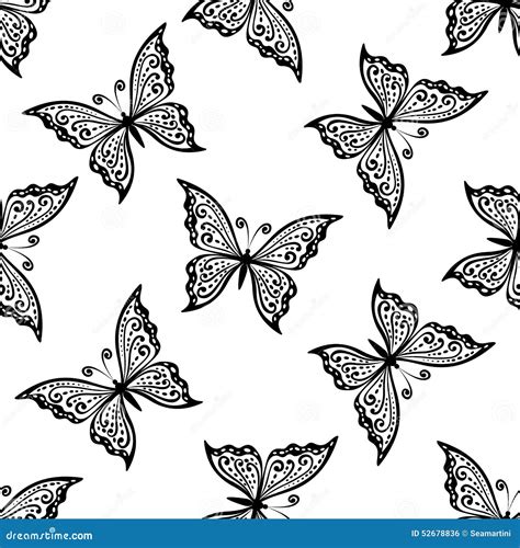 Outline Flying Butterflies Seamless Pattern Stock Vector Illustration Of Outline Decorative