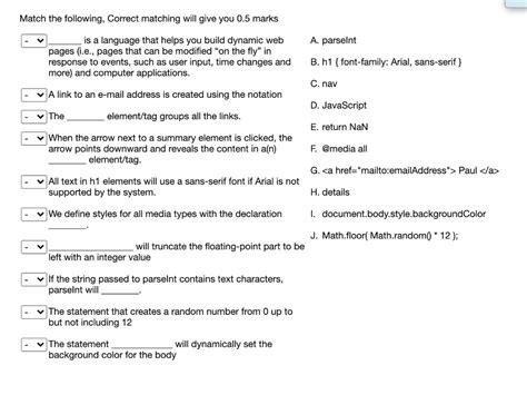 Solved Match The Following Correct Matching Will Give You Chegg