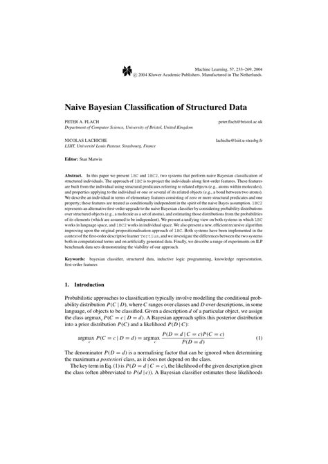 Pdf Naive Bayesian Classification Of Structured Data