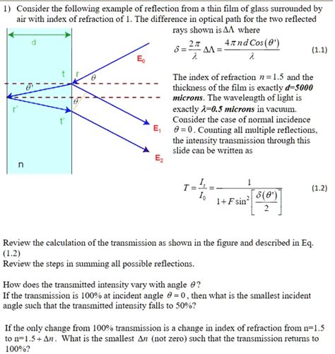 Solved Consider The Following Example Of Reflection From A Thin Film