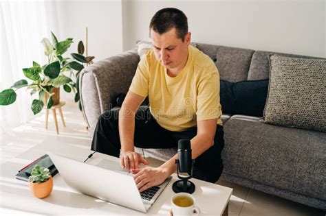 It Freelancer Men With Microphone Typing In Laptop Working From Home Office Programmers Sitting