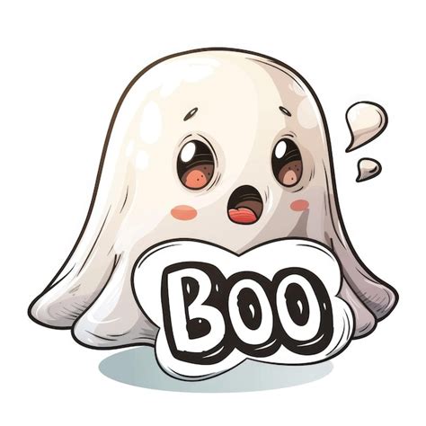 Vector Graphic Logo Of White Scary Ghost Saying Boo White Big Rectangular Speech Bubble With