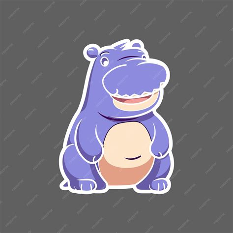 Pegatina De Hipopótamo Morado Aislado Sobre Fondo Gris Vector Premium
