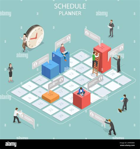 Flat Isometric Vector Concept Of Business Planning Schedule Meeting Appointment Agenda
