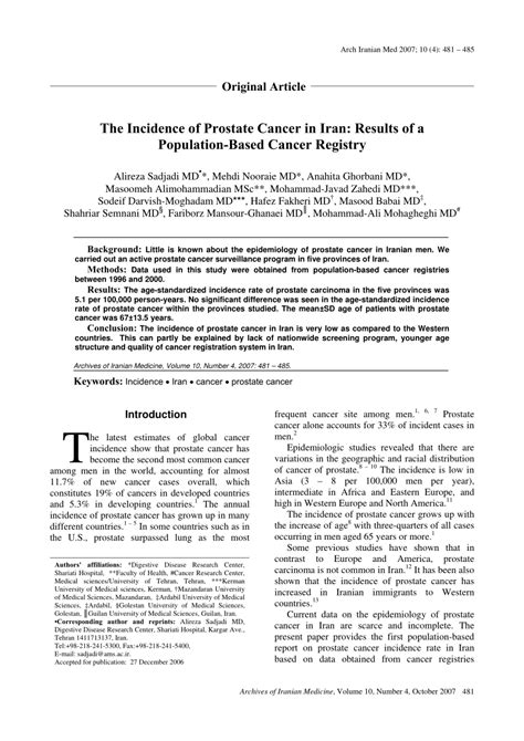Pdf The Incidence Of Prostate Cancer In Iran Results Of A Population Based Cancer Registry
