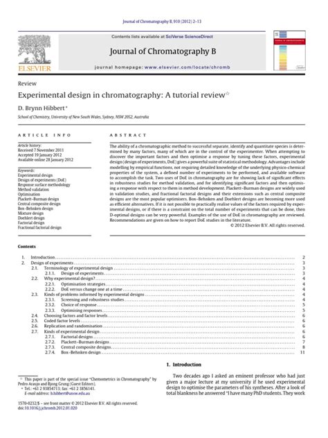 Experimental Design In Chromatography A Tutorial Review Pdf