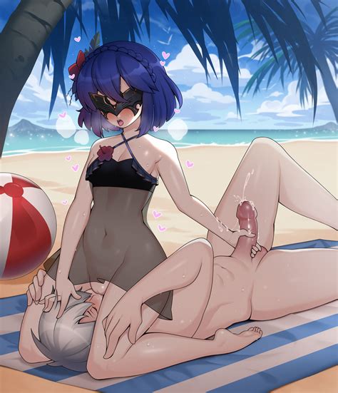 Rule 34 1boy 1girls Alternate Costume Alternate Hairstyle Beach Beach