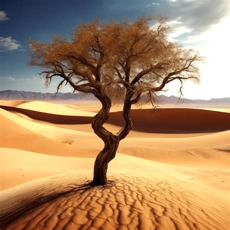 Premium Ai Image Tree On Desert
