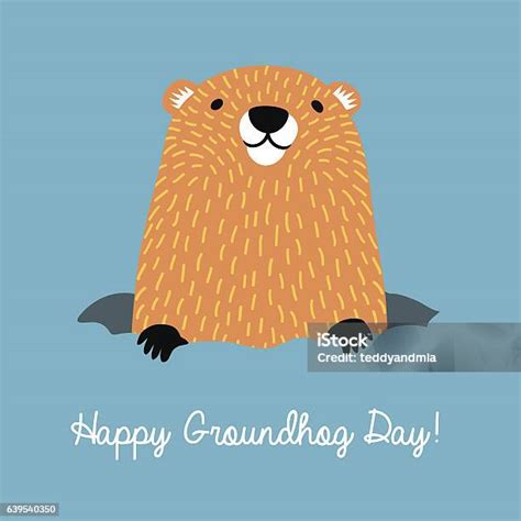 해피 그라운드호그 데이 그의 굴에서 나오는 귀여운 땅볼 우드척 다람쥐에 대한 스톡 벡터 아트 및 기타 이미지 우드척 다람쥐 성촉절 공휴일 일러스트레이션 Istock