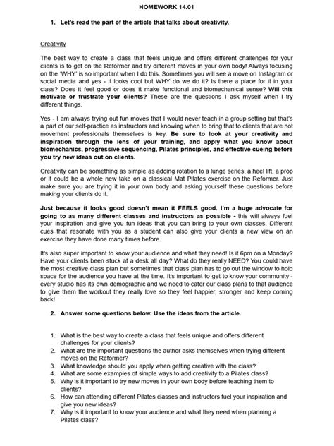 Homework 14 01 Julia Pdf Pilates Cognition