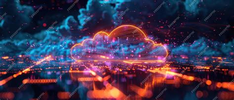 Futuristic 3d Hologram Of Cloud Services With Dynamic Data Visualization Premium Ai Generated