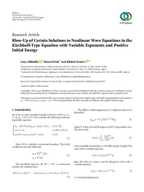 Pdf Blow Up Of Certain Solutions To Nonlinear Wave Equations In The Kirchhoff Type Equation