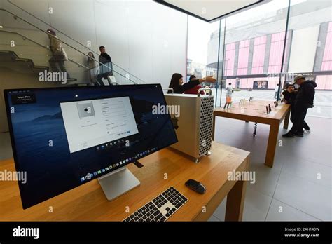 A New Apple Mac Pro Desktop Computer And An Apples Pro Display Xdr Monitor Are On Display At An