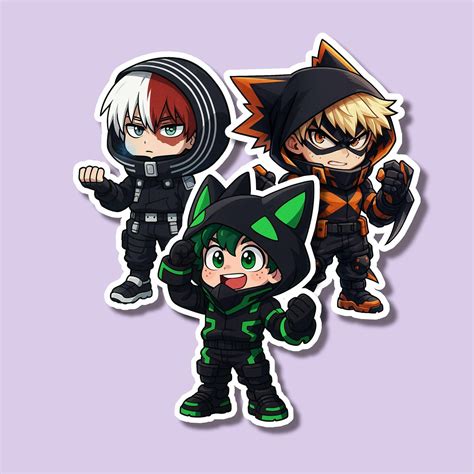 Chibi Digital Hero Sticker Bundle My Hero Academia Set Of 3 Deku Bakugo Todoroki Kawaii