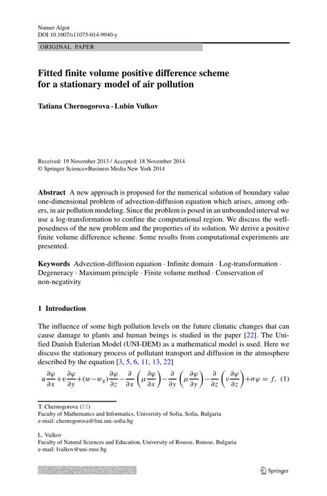 Pdf Fitted Finite Volume Positive Difference Scheme For A Stationary Model Of Air Pollution