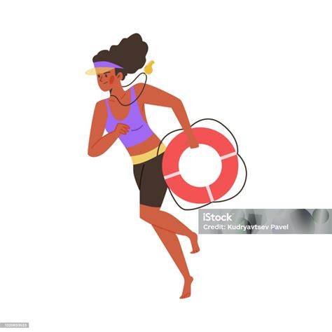 익사 한 사람을 구하기 위해 서둘러 인명 구조원 평평한 벡터 일러스트 고립 인명 구조원에 대한 스톡 벡터 아트 및 기타 이미지
