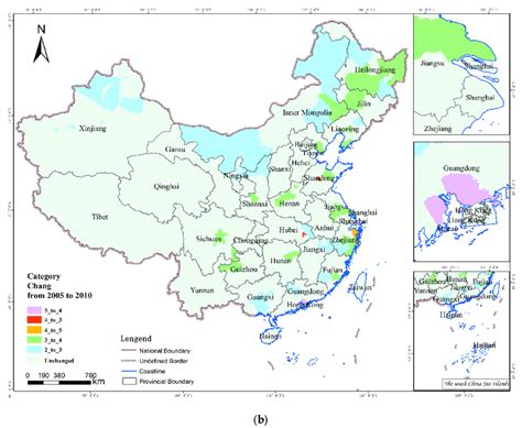 the spatial distribution of different classes in 2010 a and cities