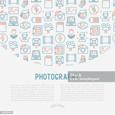 사진 영화 자르기 플래시 초점 빛 파노라마의 얇은 선 아이콘으로 사진 개념 배너 웹 페이지 인쇄 매체에 대 한 벡터 일러스트 남자에 대한 스톡 벡터 아트 및 기타 이미지