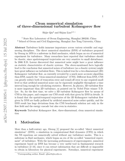 Pdf Clean Numerical Simulation Cns Of Three Dimensional Turbulent Kolmogorov Flow