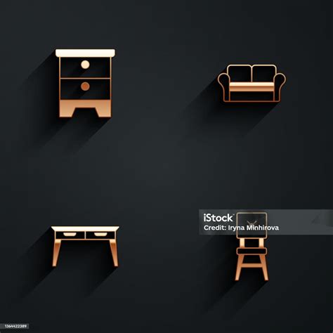 가구 나이트 스탠드 소파 사무실 책상 및 긴 그림자의 의자 아이콘을 설정합니다 벡터 가구에 대한 스톡 벡터 아트 및 기타 이미지 가구 가정의 방 그림자 Istock