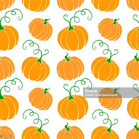 플랫 스타일의 호박이있는 벡터 이음새가 없는 패턴 할로윈 또는 추수 감사절 배경과 질감 10월에 대한 스톡 벡터 아트 및 기타 이미지 10월 가을 계절 Istock