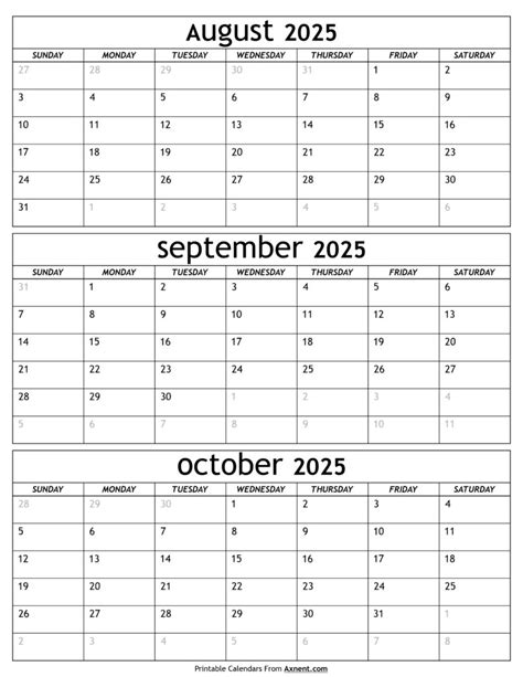 August October 2025 Calendar Printable 2026 Calendar