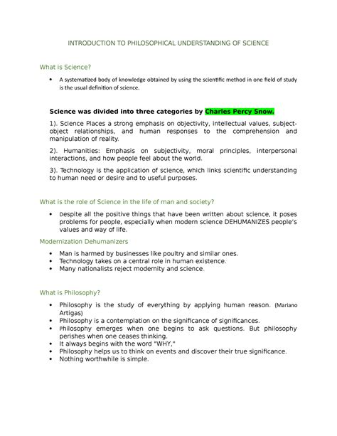 Introduction To Philosophical Understanding Of Science Introduction To Philosophical