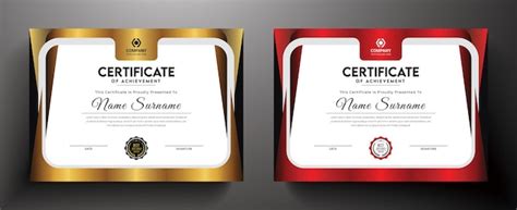 황금 검정과 빨강 검정 고급 인증서 템플릿 프리미엄 벡터