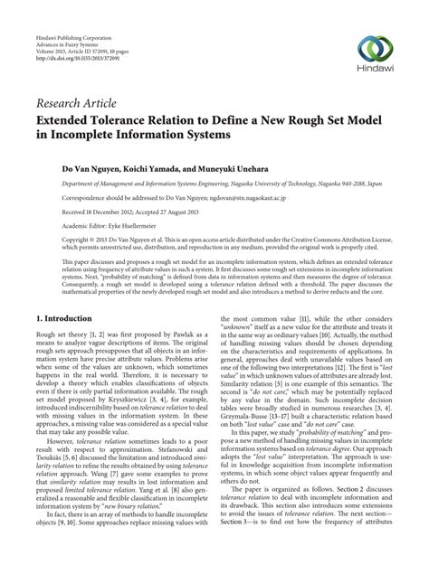 Pdf Extended Tolerance Relation To Define A New Rough Set Model In