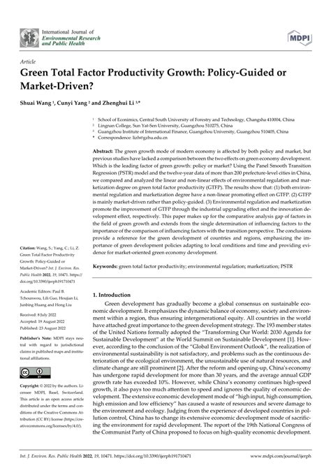 Pdf Green Total Factor Productivity Growth Policy Guided Or Market