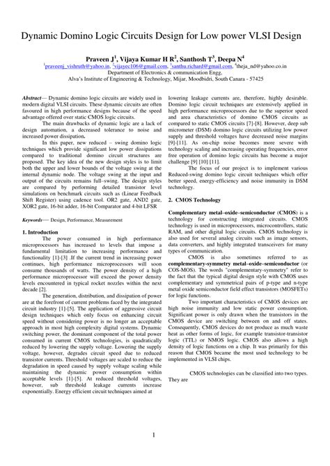 Pdf Dynamic Domino Logic Circuits Design For Low Power Vlsi Design