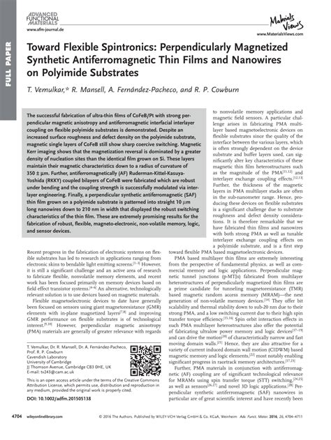 Pdf Toward Flexible Spintronics Perpendicularly Magnetized Synthetic