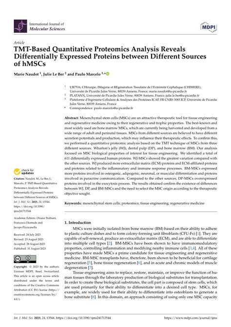 Pdf Tmt Based Quantitative Proteomics Analysis Reveals Differentially