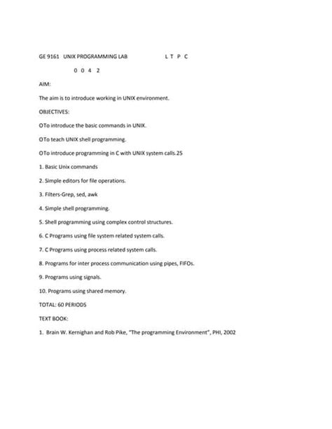Ge 9161 Unix Programming Lab Doc