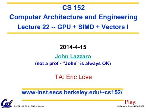Cs 152 Computer Architecture And Engineering Lecture 22