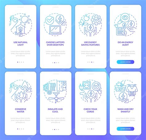 Premium Vector Energy Efficiency Blue Gradient Onboarding Mobile App Screen Set