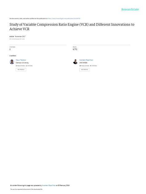 Study Of Variable Compression Ratio Engine Vcr And Pdf Engines