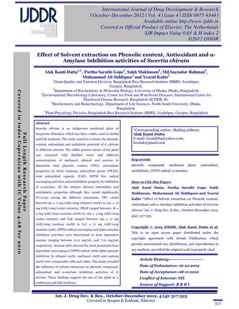 Pdf Effect Of Solvent Extraction On Phenolic Content Antioxidant And