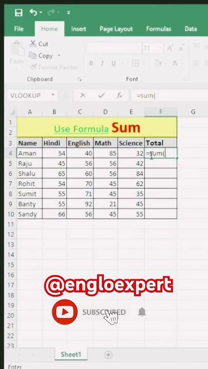 Use Sum Formula In Excel Excel Sumformula In Hindiexceltips