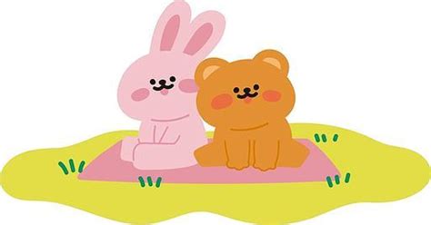 잔디밭에서 피크닉을 즐기는 곰돌이와 토끼 친구 유토이미지 상세페이지 베이직샵 일러스트 22791529