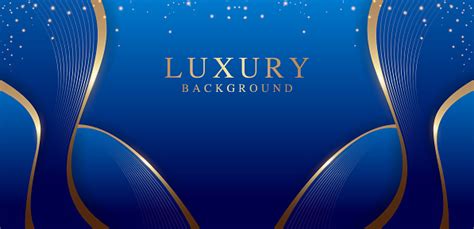 럭셔리 추상 우아한 금색 빛나는 곡선 와 조명 효과 파란색 배경에 반짝임 템플릿 프리미엄 어워드 디자인입니다 벡터 일러스트 레이