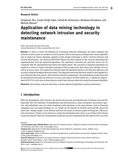 pdf application of data mining technology in detecting network