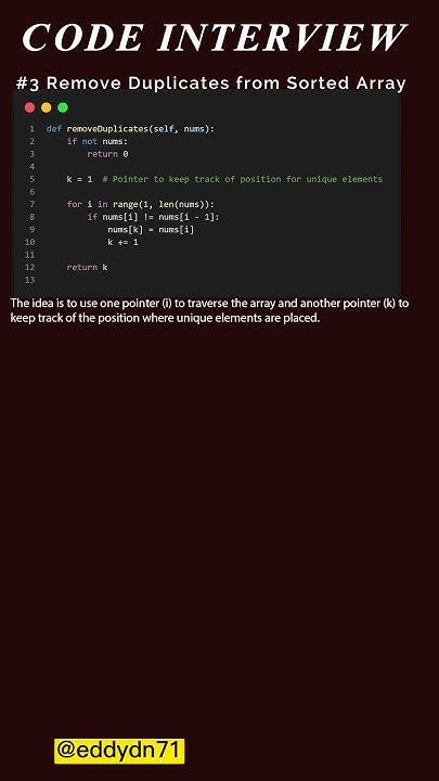 Code Interview 3 Remove Duplicates From Sorted Array Youtube