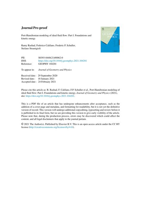 Pdf Port Hamiltonian Modeling Of Ideal Fluid Flow Part I