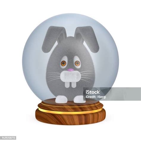 나무 연단에 검은 토끼가있는 유리 돔 흰색 배경에 격리된 3d 그림 2023년에 대한 스톡 사진 및 기타 이미지 2023년