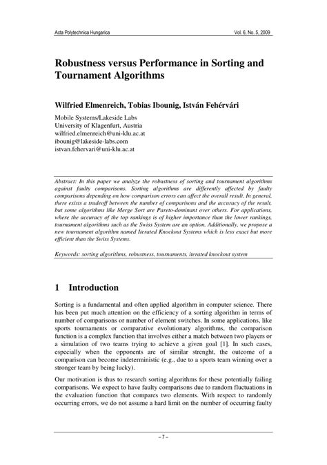 Pdf Robustness Versus Performance In Sorting And Tournament Algorithms